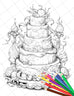 38 Whimsical Cakes Grayscale Coloring Pages for Adults, PDF File Insta ...