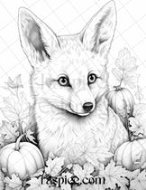 Autumn Animals Grayscale Coloring Pages for Adults and Kids, Printable ...
