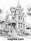 40 Victorian Mansions Grayscale Coloring Pages for Adults, Printable P ...