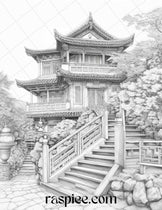 40 Traditional Chinese Houses Grayscale Coloring Pages Printable for A ...