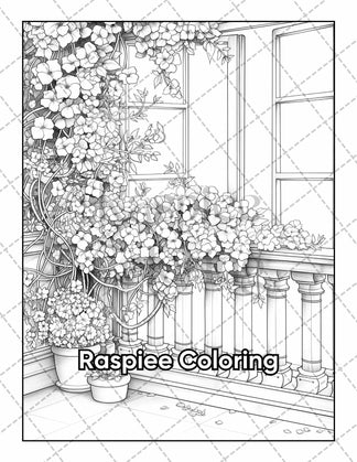 50 Balcony Garden Adult Coloring Pages Printable PDF Instant Download ...