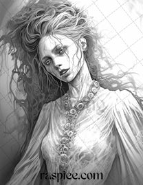 Zombie Bride Grayscale Printable Coloring Pages for Adults, Halloween ...