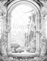 40 Window to Fantasy Worlds Grayscale Coloring Pages Printable for Adu ...