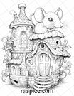 40 Magical Mouse Houses Grayscale Coloring Pages Printable for Adults ...