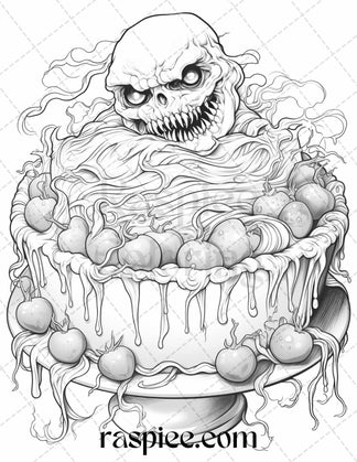 68 Halloween Spooky Desserts Grayscale Coloring Pages Printable for Ad ...