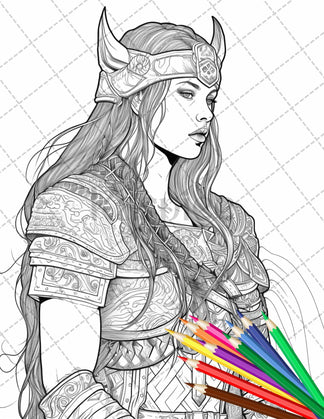 36 Viking Women Warrior Printable Coloring Pages for Adults, Nordic Cu ...