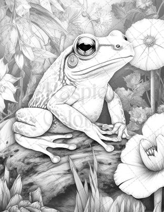 42 Cottagecore Frog Grayscale Coloring Pages Printable for Adults, PDF ...