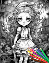 50 Ghoulish Girls Grayscale Coloring Pages Printable for Adults, PDF F ...