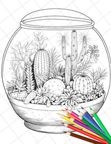 34 Enchanted Terrarium Grayscale Coloring Pages Printable for Adults ...