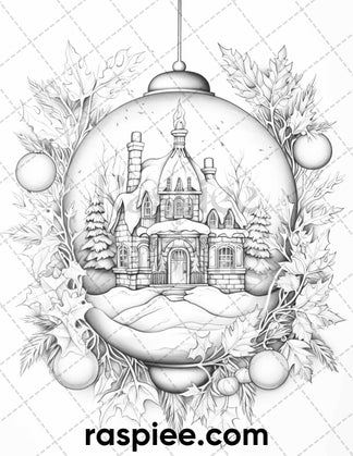 60 Merry Christmas Grayscale Coloring Pages Printable for Adult, Holid ...