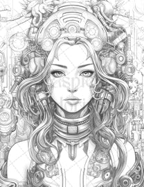 40 Beautiful Cyborg Girls Grayscale Coloring Pages Printable for Adult ...