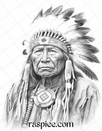 Native American Portrait Grayscale Coloring Pages Printable for Adults ...