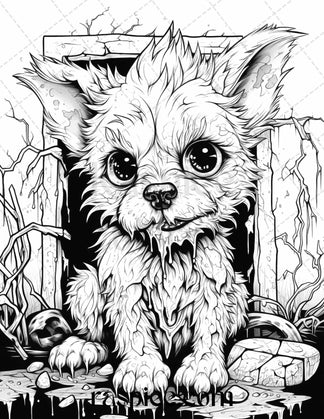 50 Halloween Scary Animals Grayscale Coloring Pages Printable for Adul ...
