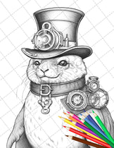 45 Steampunk Animals Grayscale Coloring Pages Printable for Adults Vol ...