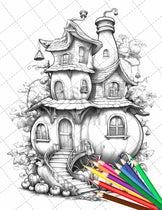 40 Pumpkin Fairy Houses Grayscale Coloring Pages Printable for Adults ...