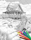 42 Wooden Beach Houses Grayscale Coloring Pages Printable for Adults ...