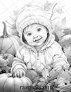 40 Pumpkin Babies Grayscale Coloring Pages for Adults and Kids, Printa ...