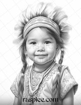 50 Native American Little Girls Boys Grayscale Coloring Pages Printabl ...