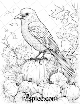 Autumn Animals Grayscale Coloring Pages for Adults and Kids, Printable ...