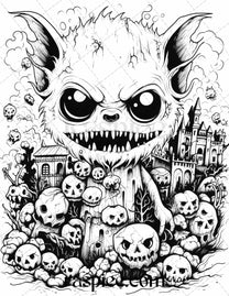 50 Halloween Scary Animals Grayscale Coloring Pages Printable for Adul ...