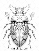 42 Steampunk Bugs Grayscale Coloring Pages Printable for Adults, PDF F ...
