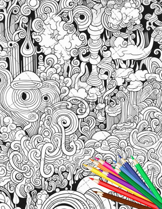 Psychedelic Trippy Coloring Book Printable for Adults, Grayscale Color ...
