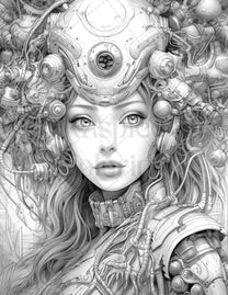 40 Beautiful Cyborg Girls Grayscale Coloring Pages Printable for Adult ...
