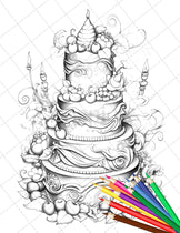 38 Whimsical Cakes Grayscale Coloring Pages for Adults, PDF File Insta ...