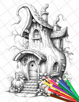 40 Pumpkin Fairy Houses Grayscale Coloring Pages Printable for Adults ...