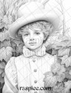 60 Victorian Autumn Portrait Grayscale Coloring Pages Printable for Ad ...