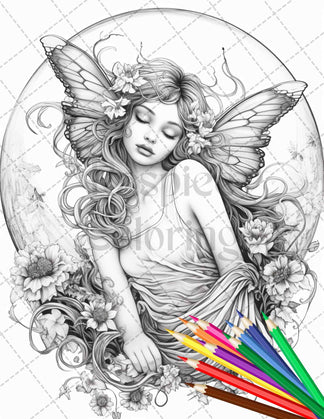 34 Beautiful Moon Fairies Grayscale Coloring Pages Printable for Adult ...