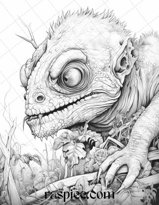 66 Horror Zombie Animals Grayscale Coloring Pages Printable for Adults ...