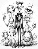 50 Monster Family Grayscale Coloring Pages Printable for Adults - Inst ...