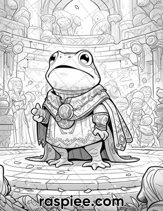 50 The Frog Kingdom Grayscale Coloring Pages for Adults, Printable PDF ...