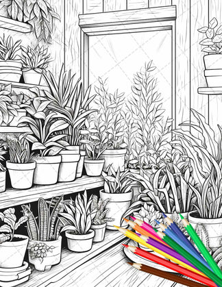 38 Indoor Houseplants Coloring Pages Printable for Adults, Grayscale C ...