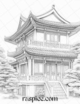 40 Traditional Chinese Houses Grayscale Coloring Pages Printable for A ...