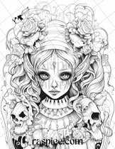 50 Spooky Miss Nightmare Grayscale Coloring Pages Printable for Adults ...