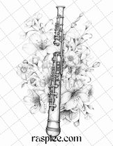 30 Musical Instrument Flower Grayscale Coloring Pages Printable for Ad ...