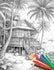Beautiful Tropical Beach Grayscale Coloring Pages Printable for Adults ...