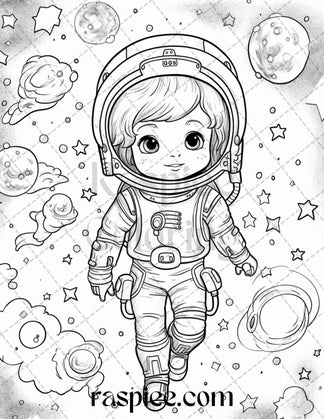 50 Cute Astronaut Adventures Coloring Pages Printable for Kids, PDF Fi ...