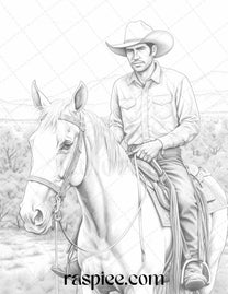 45 Wild West Cowboys Grayscale Coloring Pages Printable for Adults, PD ...