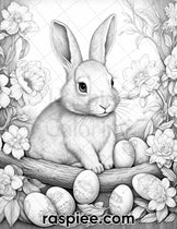 40 Easter Bunny Grayscale Adult Coloring Pages, Printable PDF Instant ...