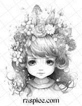 50 Flower Gnomes Grayscale Coloring Pages Printable for Adults Kids, P ...