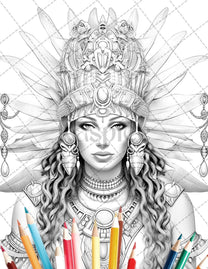 35 Ancient Egyptian Queens Coloring Book Printable for Adults, Graysca ...