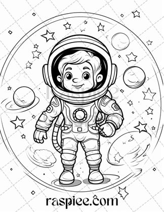 50 Cute Astronaut Adventures Coloring Pages Printable for Kids, PDF Fi ...