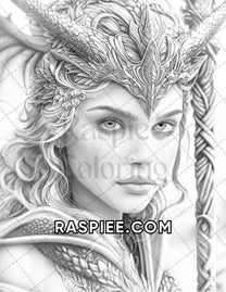 60 Fantasy Beauties Grayscale Adult Coloring Pages Printable PDF Insta ...