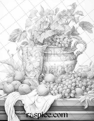 52 Still Life Grayscale Coloring Pages Printable for Adults, PDF File ...