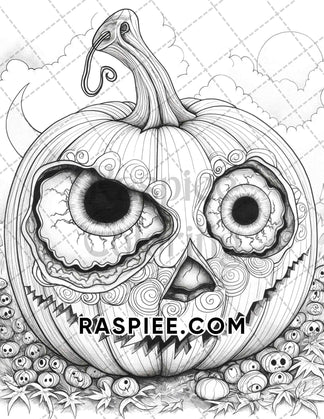 Spooky Pumpkin Halloween Adult Coloring Pages Printable PDF Instant Do ...