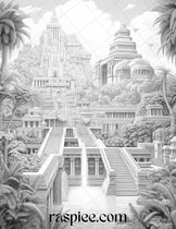 Hanging Gardens of Babylon Grayscale Coloring Pages Printable, PDF Fil ...