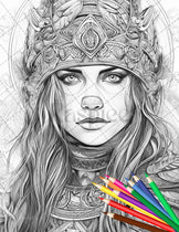 36 Viking Women Warrior Printable Coloring Pages for Adults, Nordic Cu ...